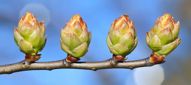 Spring Awakening, Budding Chestnut Tree Branches Against a Blue Sky ...