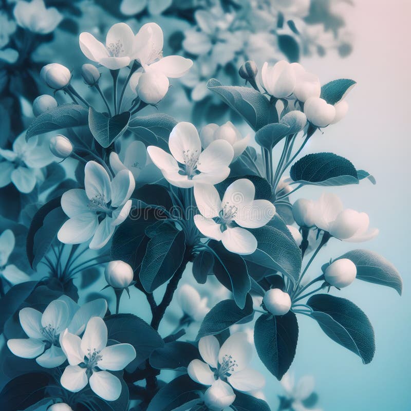 Blooming Apple Tree Branch, Spring, in Dark Colors, Close-up Stock ...