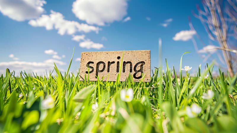 Spring Awakening: Vibrant Green Grass and Blooms Under a Clear Blue Sky ...