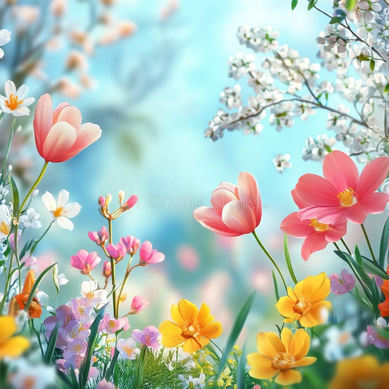 Spring Background with Beautiful Flowers. Vector Illustration. Eps 10 ...