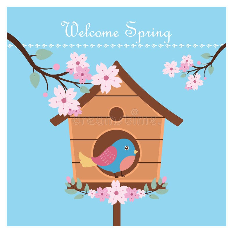 Spring Background with Bird Stock Vector - Illustration of bird, floral ...