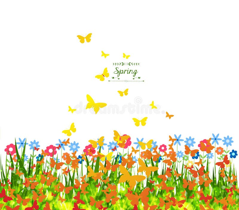 Spring Background with Butterflies Colorful Stock Vector - Illustration ...