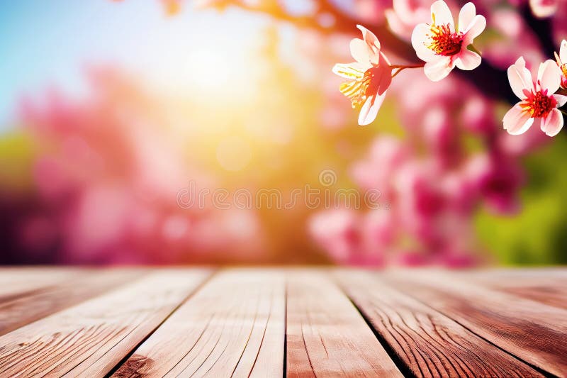 Pink Farm Spring Montage with Colorful Flowers and Light Wood Backdrop ...