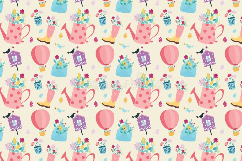 Spring Background. Envelope with Flowers, Birdhouse and Air Hot Balloon ...