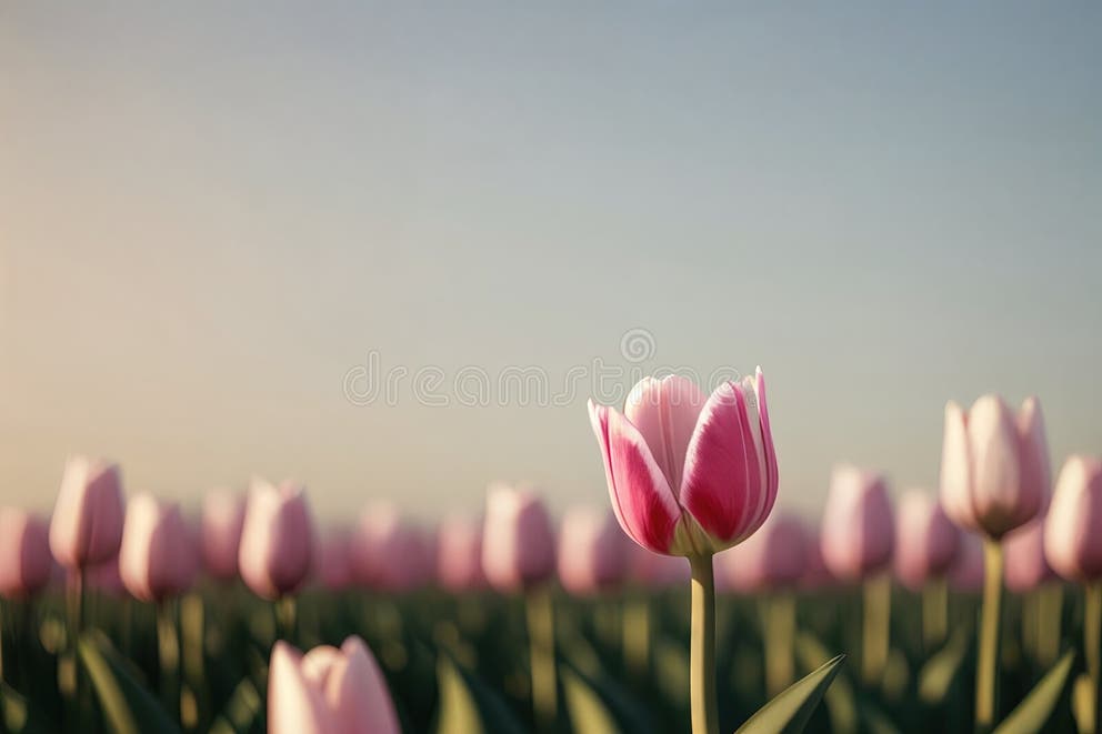 Spring Background with Field of Tulips and Sunshine Stock Illustration ...