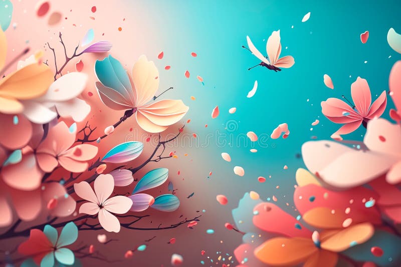 Spring Background. Flowers and Petals in the Wind Generative AI Stock ...
