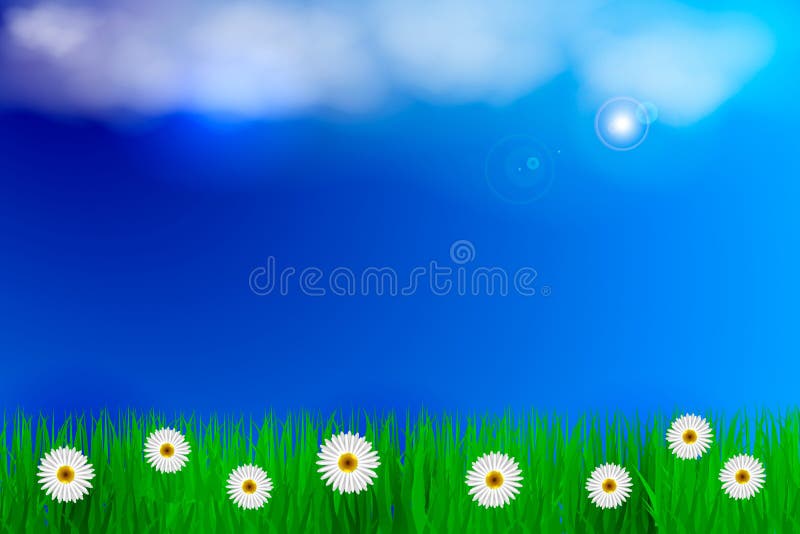 Spring Background with Green Grass and Blue Sky Stock Vector ...