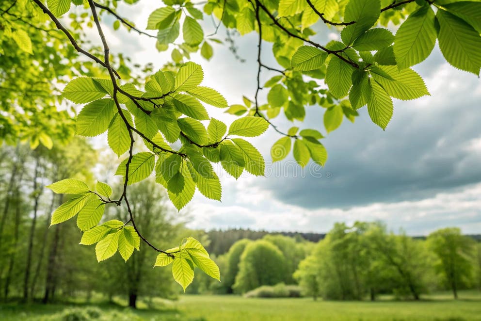 Spring Background with Green Tree Leaves Stock Illustration ...