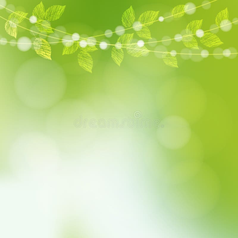 Spring Background with Leaves and Bokeh Lights, Stock Vector ...