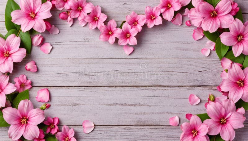 Spring Background with Pink Flowers, Heart and Petals Stock ...