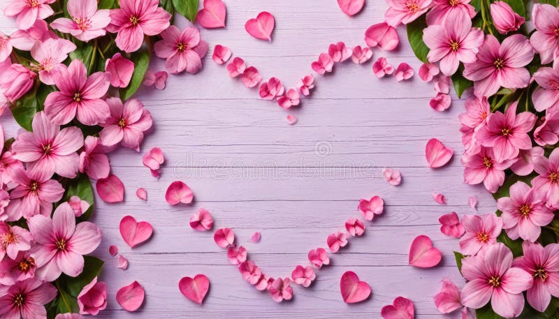 Spring Background with Pink Flowers, Heart and Petals Stock ...