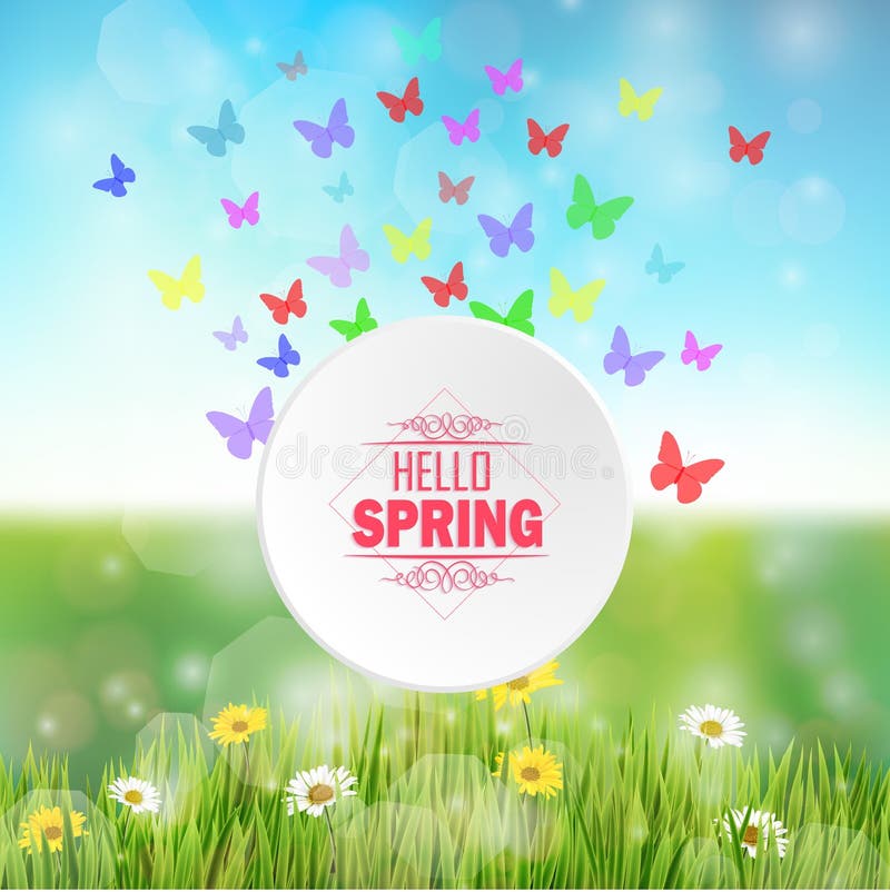 Spring Background with Round Frame and Butterflies Stock Vector ...