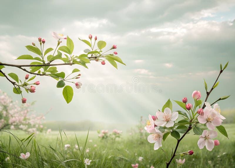 Spring Background with Shimmering Sun Glare and Blurred Flowers Creates ...