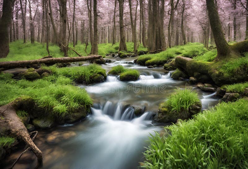 Spring Background Stream of Water in the Forest Stock Illustration ...