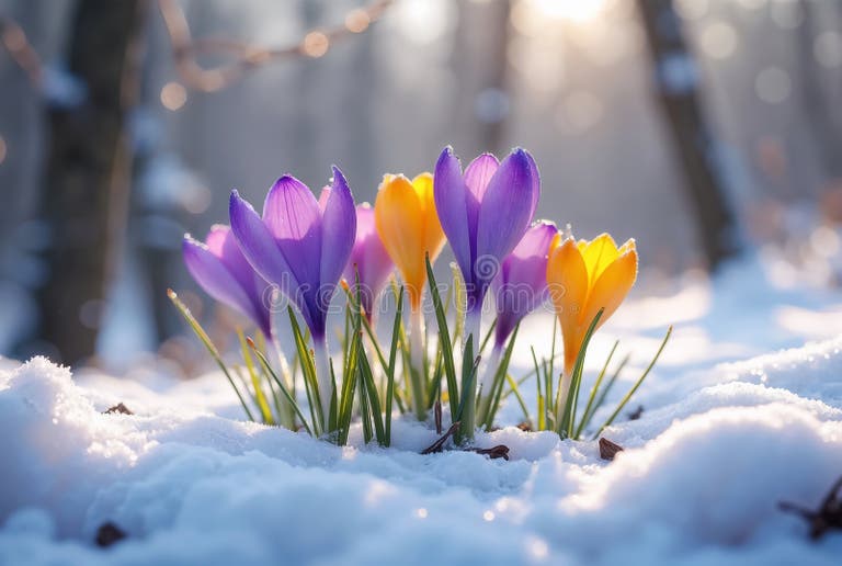Spring Background - View of the Fresh Purple Crocuses Blooming in the ...