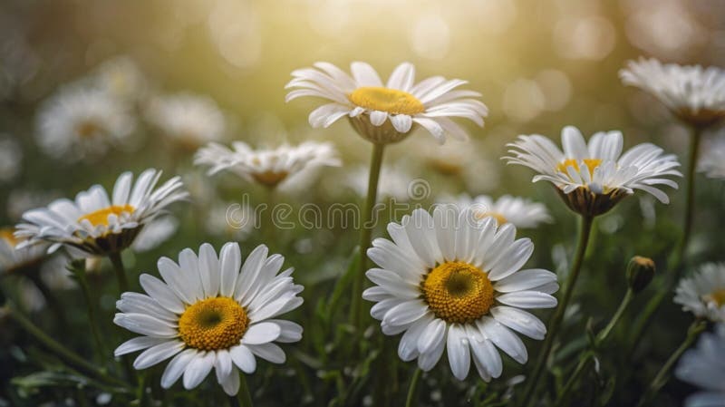 Spring Background with White Daisies and Blurred Background Effect ...
