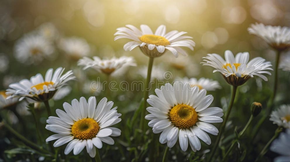 Spring Background with White Daisies and Blurred Background Effect ...