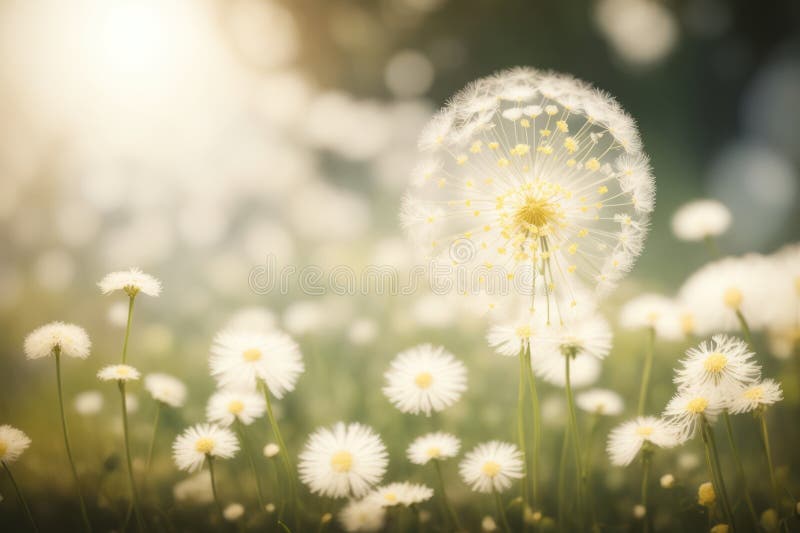 Spring Background with White Dandelions. Ai Generative Stock ...