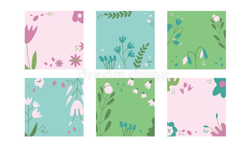 Spring Backgrounds Set. Flower Abstract Banner Template Collection ...
