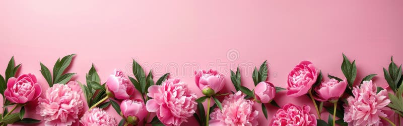 Spring Banner with Pink Peonies Blooming on Pastel Background - Top ...