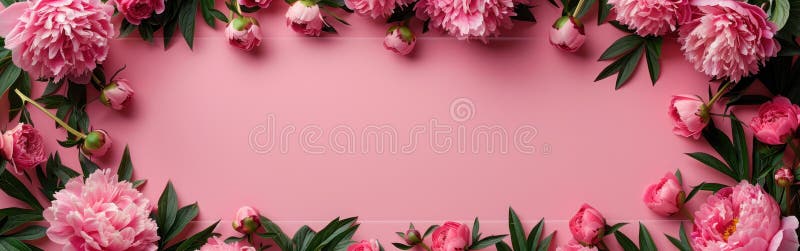 Spring Banner with Pink Peonies Blooming on Pastel Background - Top ...