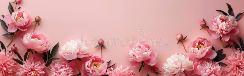 Spring Banner with Pink Peonies Blooming on Pastel Background - Top ...