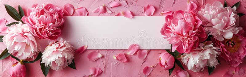 Spring Banner with Pink Peonies Blooming on Pastel Background - Top ...