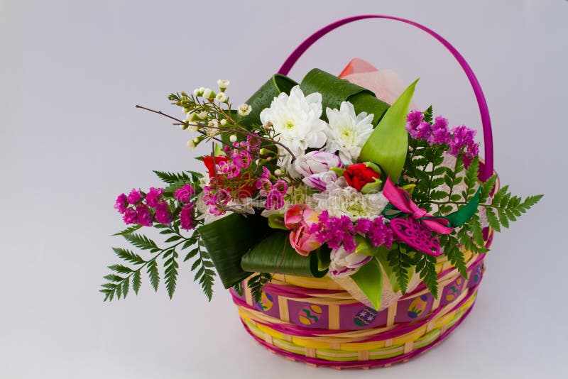 Spring basket of flowers stock image. Image of event - 50252553