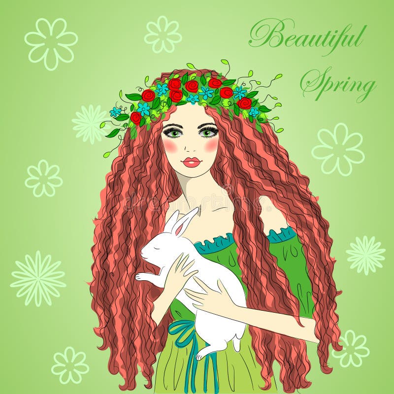 Spring Beautiful girl stock vector. Illustration of herb - 69956302