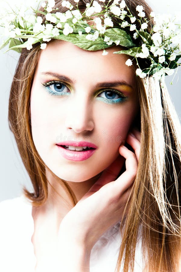 Spring beauty stock image. Image of girl, flowers, wreath - 18897627