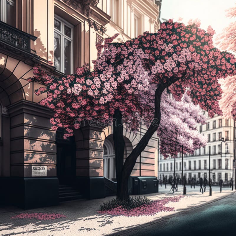 Spring Berlin Ancient Architecture and Cherry Blossoms Stock ...