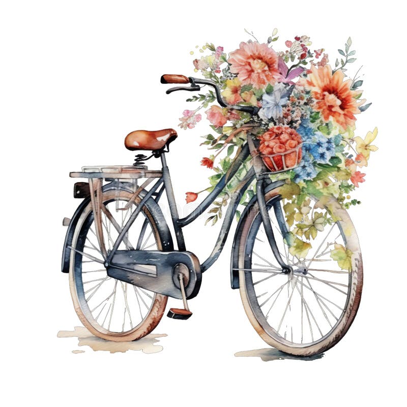 Spring Bicycle Watercolor Illustration, Spring Clipart Stock ...