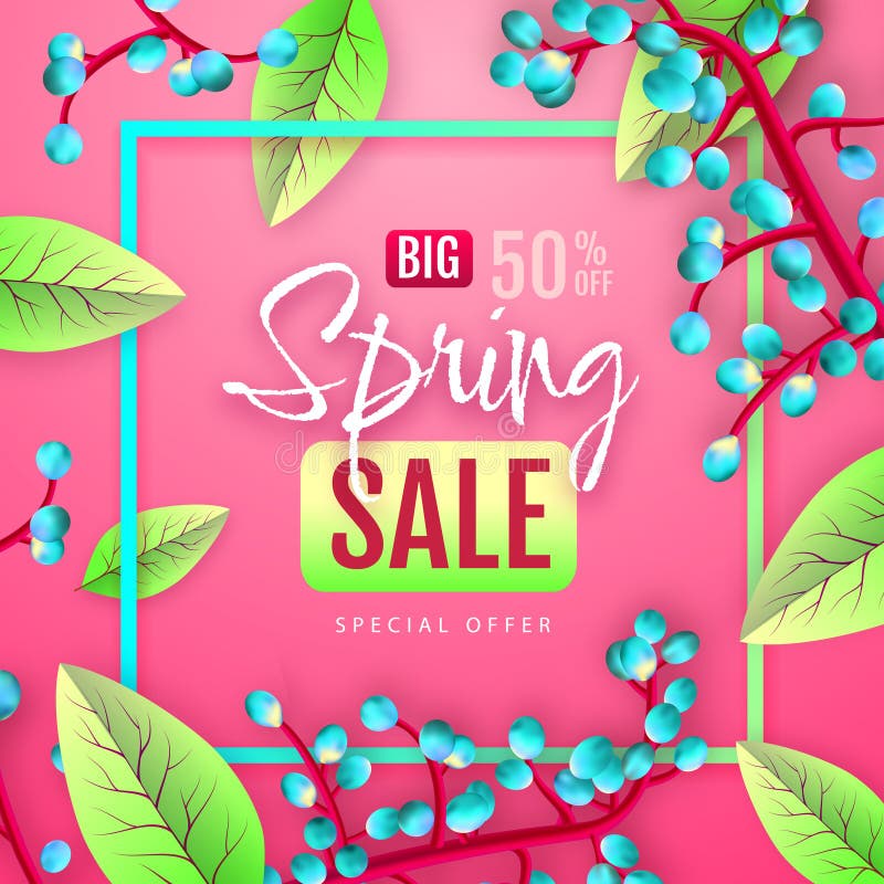 Spring Big Sale Typography Poster with Flowering Branches. Nature ...