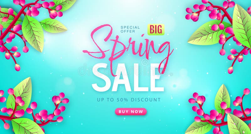 Spring Big Sale Typography Poster with Flowering Branches. Nature ...