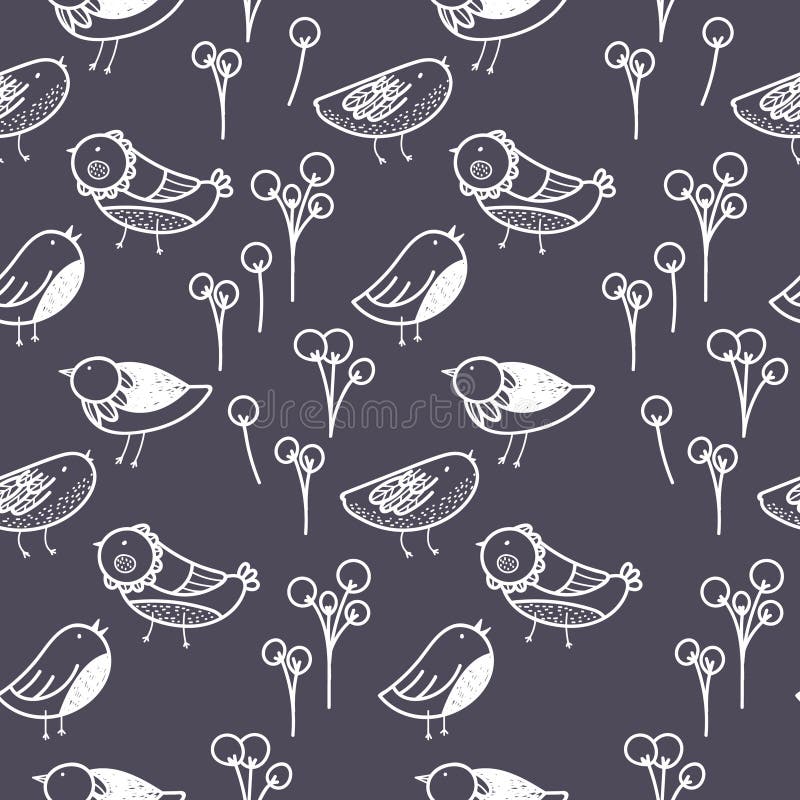 Spring Birds Hand Drawn Seamless Pattern Stock Illustration ...