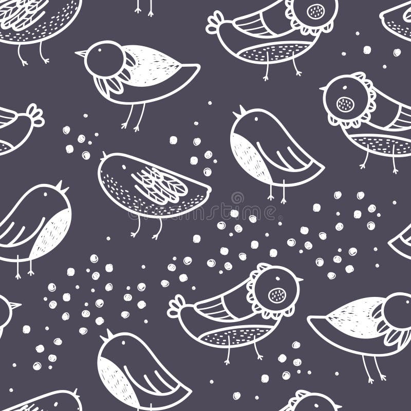 Spring Birds Hand Drawn Seamless Pattern Stock Illustration ...