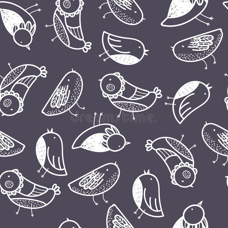 Spring Birds Hand Drawn Seamless Vector Pattern Stock Vector ...