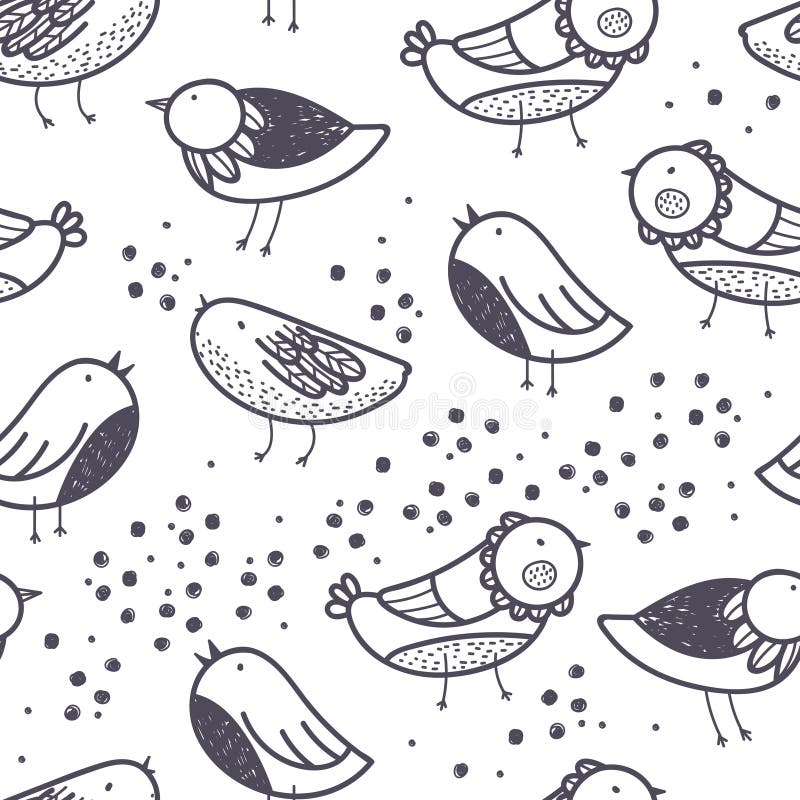 Spring Birds Hand Drawn Seamless Vector Pattern Stock Vector ...