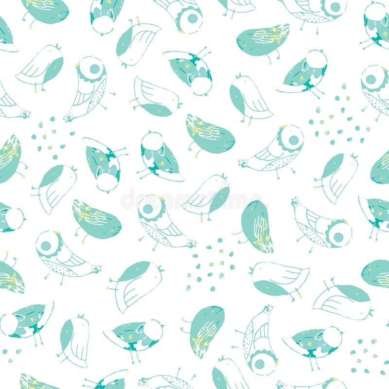 Spring Birds Hand Drawn Seamless Vector Pattern Stock Vector ...