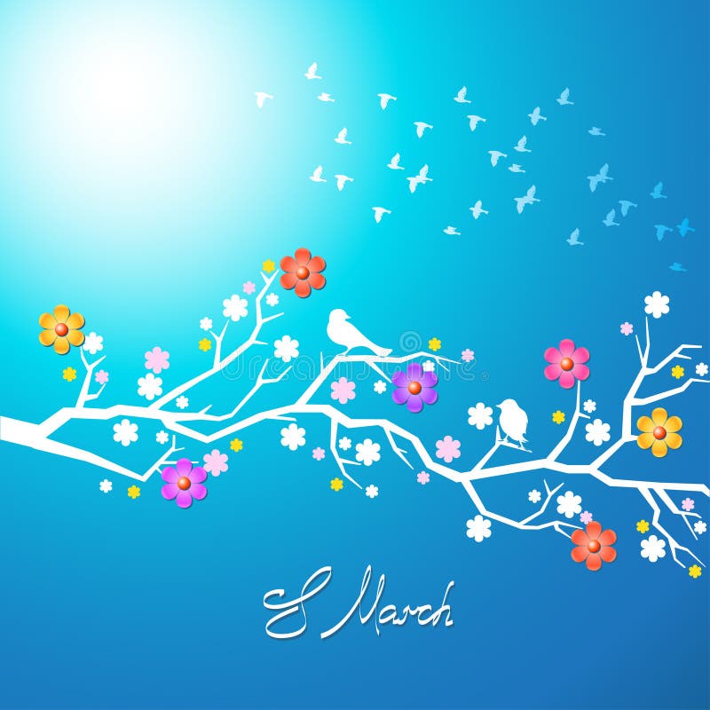 Spring Birds Singing on a Flowering Branch Stock Vector - Illustration ...