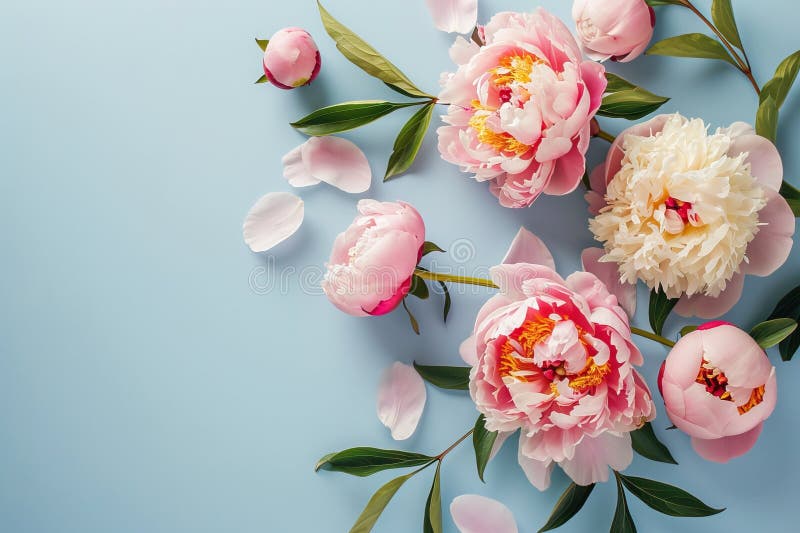 Spring Bloom: Peony Flowers on Pastel Background Stock Photo - Image of ...