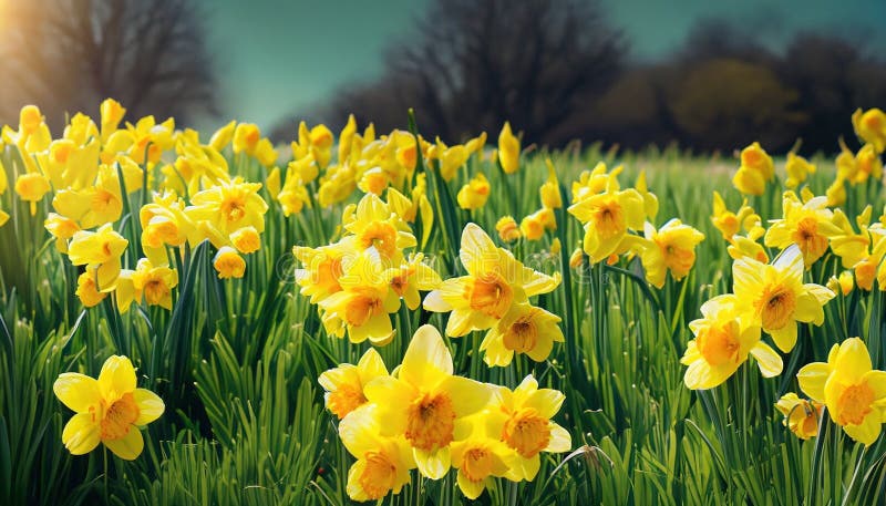 Spring blooming daffodils stock illustration. Illustration of yellow ...