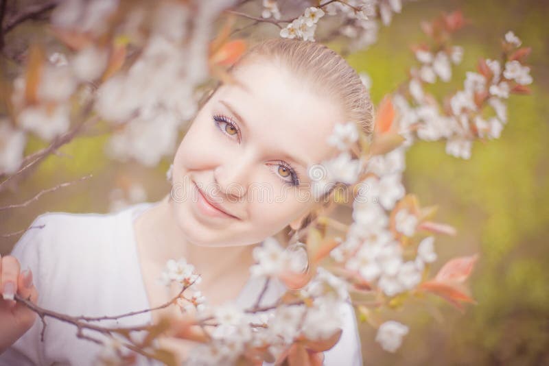 Spring blooming and girl stock image. Image of lifestyle - 25002761
