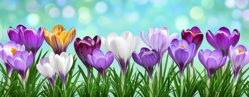 Spring Blooms Featuring Crocus Flowers Emerging from the Grass ...
