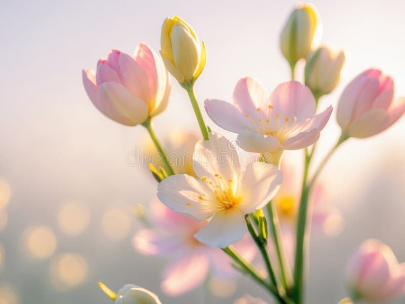 Spring Blooms Illuminated Golden Morning Light Bright Setting Stock ...