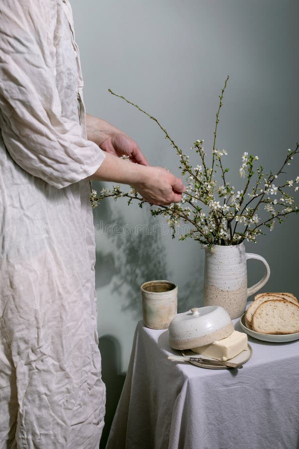 Spring Blooms Rustic Breakfast Table Setting Stock Image - Image of ...