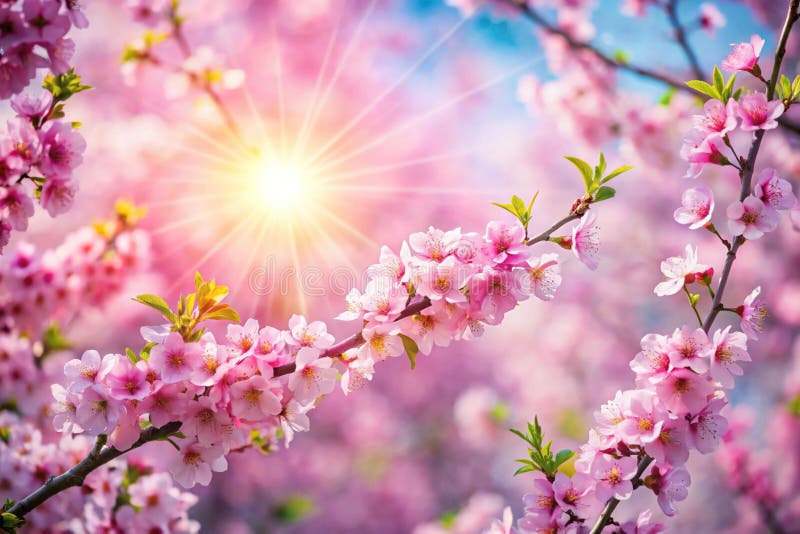 Spring Blossom Art with Pink Flowers Stock Illustration - Illustration ...