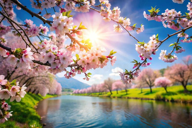 Spring Blossom Background Beautiful Nature Scene Stock Illustration ...