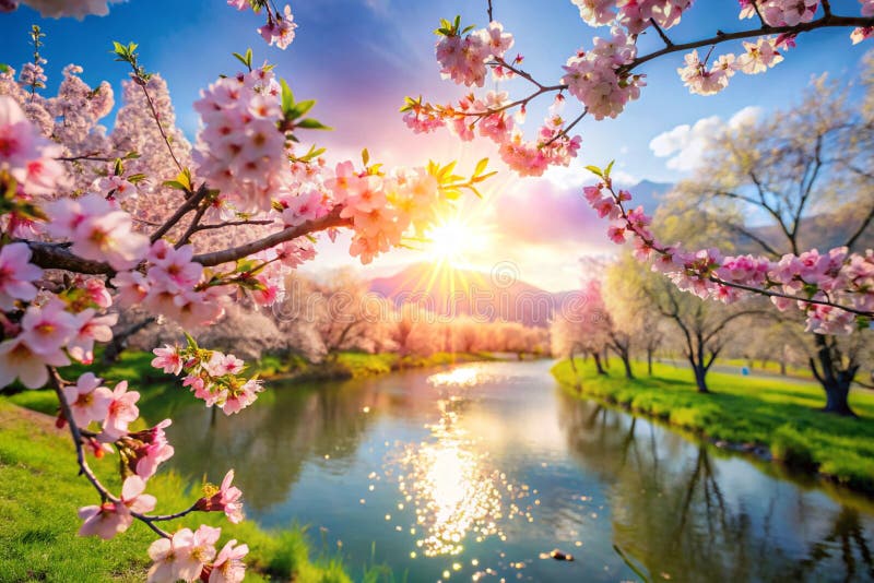 Spring Blossom Background Beautiful Nature Scene Stock Illustration ...