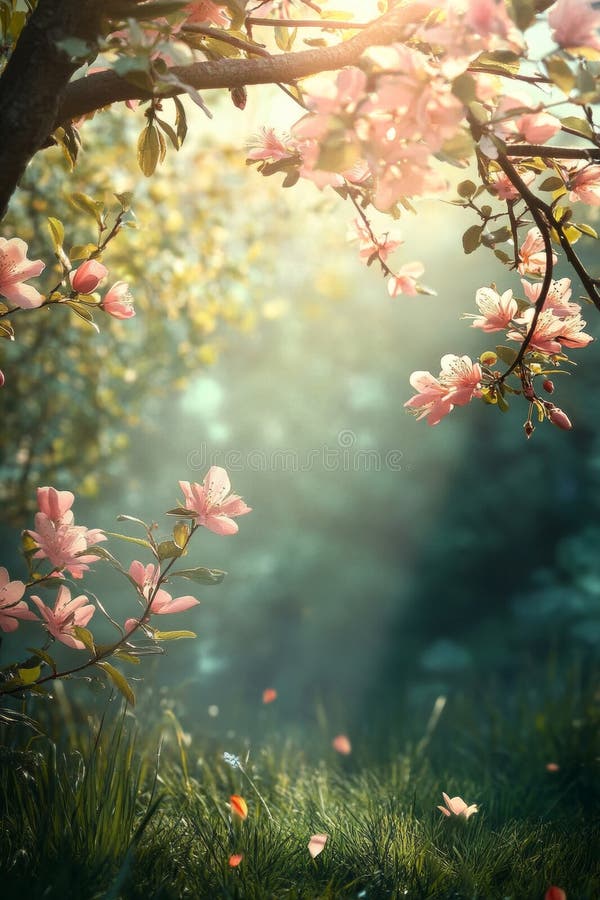 Spring Blossom Garden of Dreams Stock Illustration - Illustration of ...